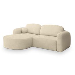 ECKSOFA AMILIA L-S Creme Boucle-Stoff mit Schlaffunktion