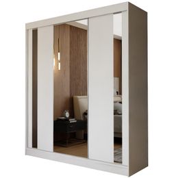 SCHWEBET&Uuml;RENSCHRANK GRAZIA 180/216/61 cm 3-t&uuml;rig mit Spiegel Wei&szlig;