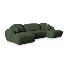WOHNLANDSCHAFT SAVONA N Gr&uuml;n Boucle-Stoff mit Schlaffunktion