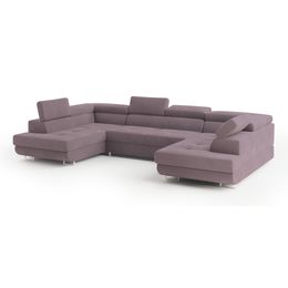 WOHNLANDSCHAFT RAGGIO Lila Velours-Stoff mit Schlaffunktion