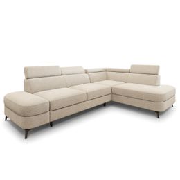 ECKSOFA AVISE Q R-S Creme Boucle-Stoff mit Schlaffunktion
