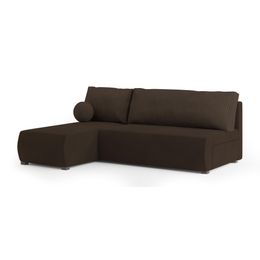 ECKSOFA PARVELO Braun Pl&uuml;sch-Stoff mit Schlaffunktion