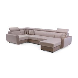 WOHNLANDSCHAFT PALAZZO Beige Geflochtener Stoff mit Schlaffunktion
