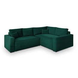 ECKSOFA ERONIS R-S Gr&uuml;n Velours-Stoff mit Schlaffunktion