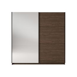 SCHWEBET&Uuml;RENSCHRANK BELDEN 150,6/207/55,3cm 2-t&uuml;rig mit Spiegel Nussbaumfarben