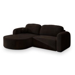 ECKSOFA AMILIA M L-S Braun Velours-Stoff mit Schlaffunktion