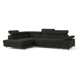 ECKSOFA FAVIEN L-S Schwarz Velours-Stoff mit Schlaffunktion