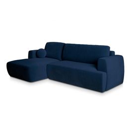 ECKSOFA SENTI K L-S Blau Pl&uuml;sch-Stoff mit Schlaffunktion