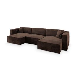 WOHNLANDSCHAFT SARMO M Braun Velours-Stoff mit Schlaffunktion