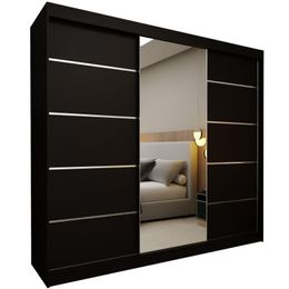 SCHWEBET&Uuml;RENSCHRANK MIRELLA 240/216/61 cm 3-t&uuml;rig mit Spiegel Schwarz