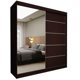 SCHWEBET&Uuml;RENSCHRANK MIRELLA 200/216/61 cm 2-t&uuml;rig mit Spiegel Wengefarben