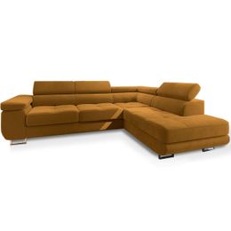 ECKSOFA SELVA R-S Gelb Velours-Stoff mit Schlaffunktion
