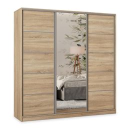 SCHWEBET&Uuml;RENSCHRANK PINA 180/205/58 cm 3-t&uuml;rig mit Spiegel und Schubladen Sonoma Eiche