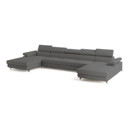 WOHNLANDSCHAFT VIVENTE Grau Boucle-Stoff mit Schlaffunktion