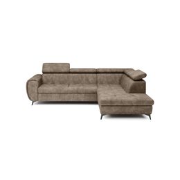 ECKSOFA MAGIA R-S Braun Pl&uuml;sch-Stoff mit Schlaffunktion