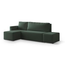 ECKSOFA VELOTTI L-S Gr&uuml;n Boucle-Stoff mit Schlaffunktion