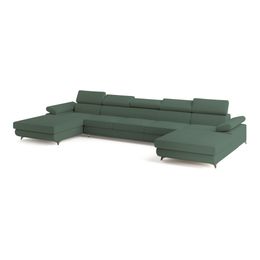 WOHNLANDSCHAFT VIVENTE Gr&uuml;n Boucle-Stoff mit Schlaffunktion