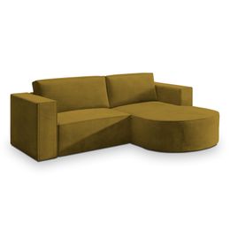 ECKSOFA SORELA M R-S Gelb Velours-Stoff mit Schlaffunktion