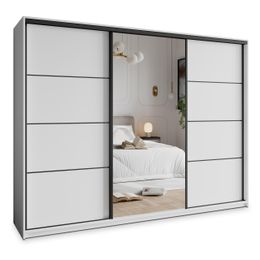 SCHWEBET&Uuml;RENSCHRANK VARO 270/205/60 cm 3-t&uuml;rig mit Spiegel Wei&szlig;