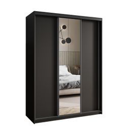 SCHWEBET&Uuml;RENSCHRANK TAVI 150/205/60 cm 3-t&uuml;rig mit Spiegel Schwarz