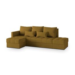 ECKSOFA LUMARI L-S Gelb Pl&uuml;sch-Stoff mit Schlaffunktion