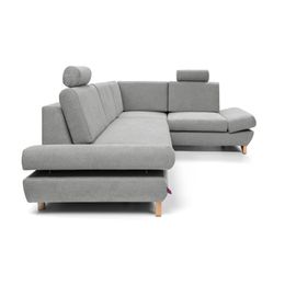 ECKSOFA CASA II R-S Grau Pl&uuml;sch-Stoff mit Schlaffunktion