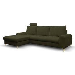 ECKSOFA VERONA L-S Olivgr&uuml;n Geflochtener Stoff mit Schlaffunktion