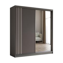 SCHWEBET&Uuml;RENSCHRANK NELVIA 200/216/61 cm 2-t&uuml;rig mit Spiegel Grau