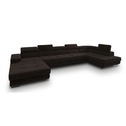 WOHNLANDSCHAFT TORIVA R-S Braun Velours-Stoff mit Schlaffunktion