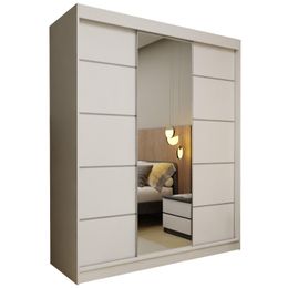 SCHWEBET&Uuml;RENSCHRANK MIRELLA 180/216/61 cm 3-t&uuml;rig mit Spiegel Wei&szlig;