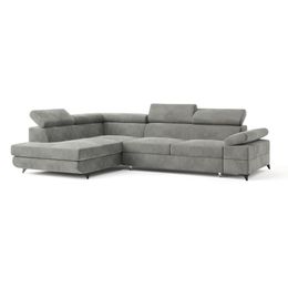 ECKSOFA FAVIEN L-S Hellgrau Velours-Stoff mit Schlaffunktion