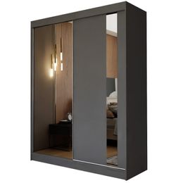 SCHWEBET&Uuml;RENSCHRANK GRAZIA 160/216/61 cm 2-t&uuml;rig mit Spiegel Grau