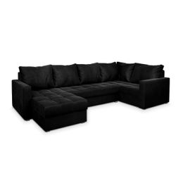 WOHNLANDSCHAFT LORIVO L-S Schwarz Pl&uuml;sch-Stoff mit Schlaffunktion
