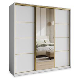SCHWEBET&Uuml;RENSCHRANK VARO 200/205/60 cm 3-t&uuml;rig mit Spiegel Wei&szlig;