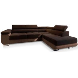 ECKSOFA SELVA R-S Braun Velours-Stoff mit Schlaffunktion