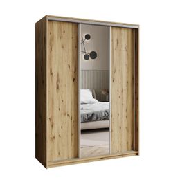 SCHWEBET&Uuml;RENSCHRANK TAVI 150/205/60 cm 3-t&uuml;rig mit Spiegel Eiche Artisan