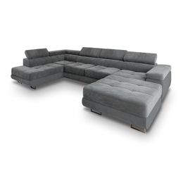WOHNLANDSCHAFT CASONE L-S Grau Velours-Stoff mit Schlaffunktion