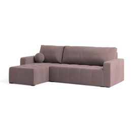 ECKSOFA VOLIRA Rosa Pl&uuml;sch-Stoff mit Schlaffunktion