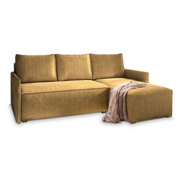 ECKSOFA PERUSI Gelb Kordstoff mit Schlaffunktion