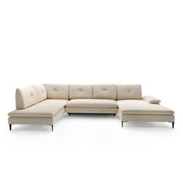 WOHNLANDSCHAFT BREZZA Beige Pl&uuml;sch-Stoff mit Schlaffunktion