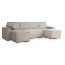 WOHNLANDSCHAFT PESANO P Creme Kordstoff mit Schlaffunktion