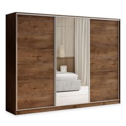 SCHWEBET&Uuml;RENSCHRANK TARI 270/205/58 cm 3-t&uuml;rig mit Spiegel und 4 Schubladen Eichefarben
