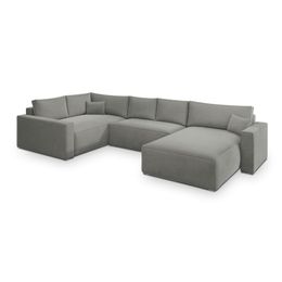 WOHNLANDSCHAFT VELAMI L-S Hellgrau Velours-Stoff mit Schlaffunktion