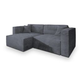 ECKSOFA NERIO Graphitfarben Kordstoff mit Schlaffunktion