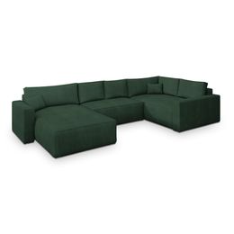 WOHNLANDSCHAFT VELAMI R-S Gr&uuml;n Kordstoff mit Schlaffunktion
