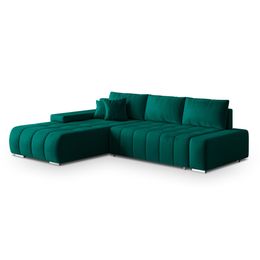 ECKSOFA ALESE L-S Gr&uuml;n Velours-Stoff mit Schlaffunktion
