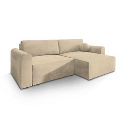 ECKSOFA FIANO M Creme Velours-Stoff mit Schlaffunktion
