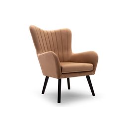 SESSEL DINA, Klassisch Loungesessel ergonomisch, Velours-Stoff Braun