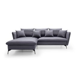 ECKSOFA FERRO Grau Velours-Stoff mit Schlaffunktion