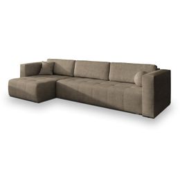 ECKSOFA OLVERA Braun Geflochtener Stoff mit Schlaffunktion